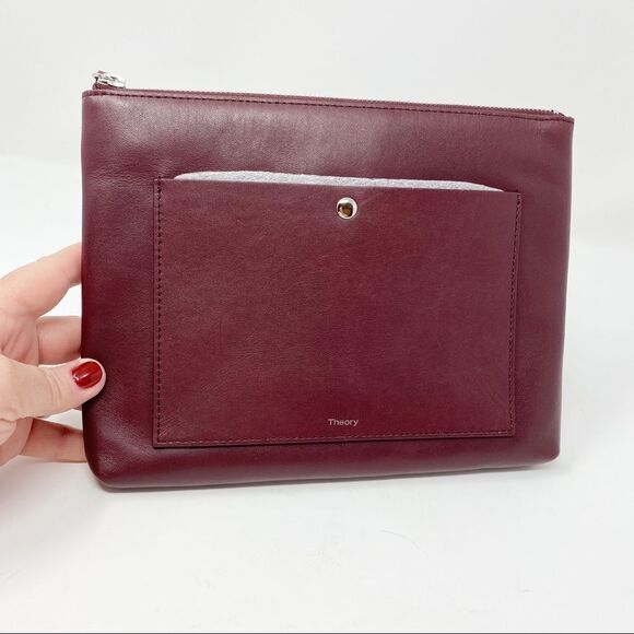 Theory | Bags | Theory Leather Zip Pouch With Pocket Burgundy New With ...